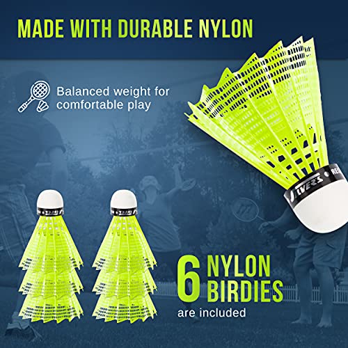 Silver’s 4 Player Uni-Piece Semi-Graphite Badminton Racket Set | Includes 4 Rackets, 2 Badminton Bags, 6 Nylon Shuttlecocks and 2 Extra Replacement Overgrip Tapes.