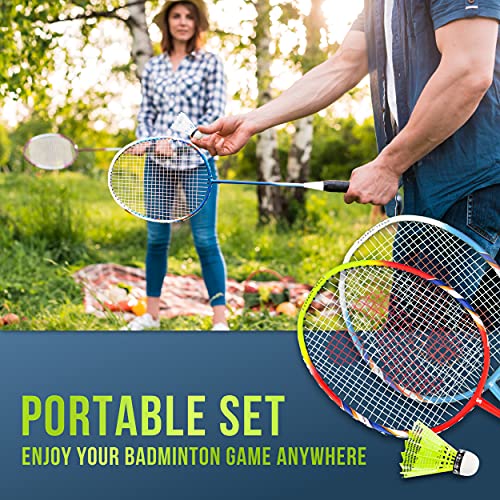 Silver’s 4 Player Uni-Piece Semi-Graphite Badminton Racket Set | Includes 4 Rackets, 2 Badminton Bags, 6 Nylon Shuttlecocks and 2 Extra Replacement Overgrip Tapes.