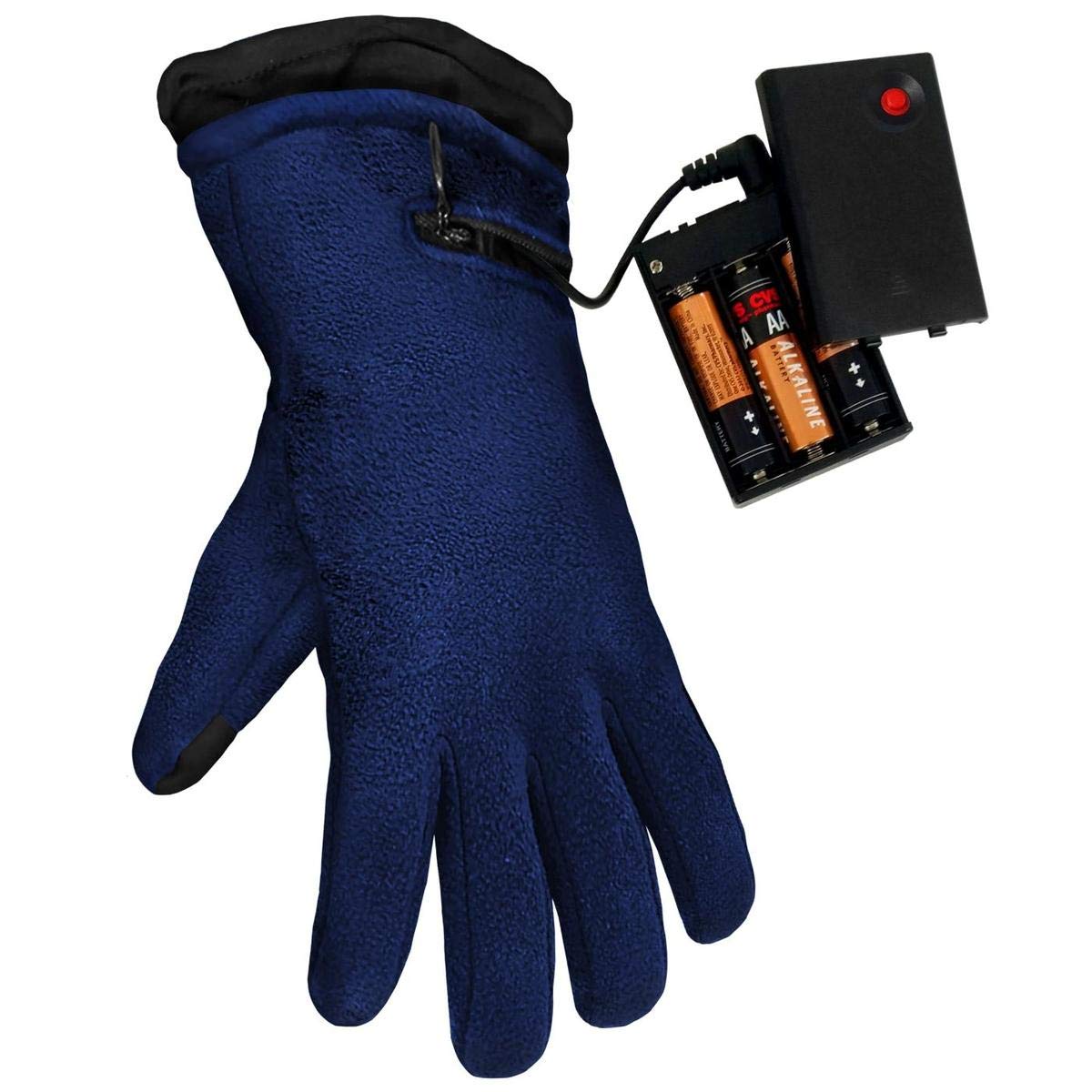 ActionHeat AA Battery Operated Heated Gloves for Men, Women - Weather Resistant Hand Warming Fleece Gloves w/Built-in Heating Panels for Winter, Snow Camping, Hiking, Arthritis Navy