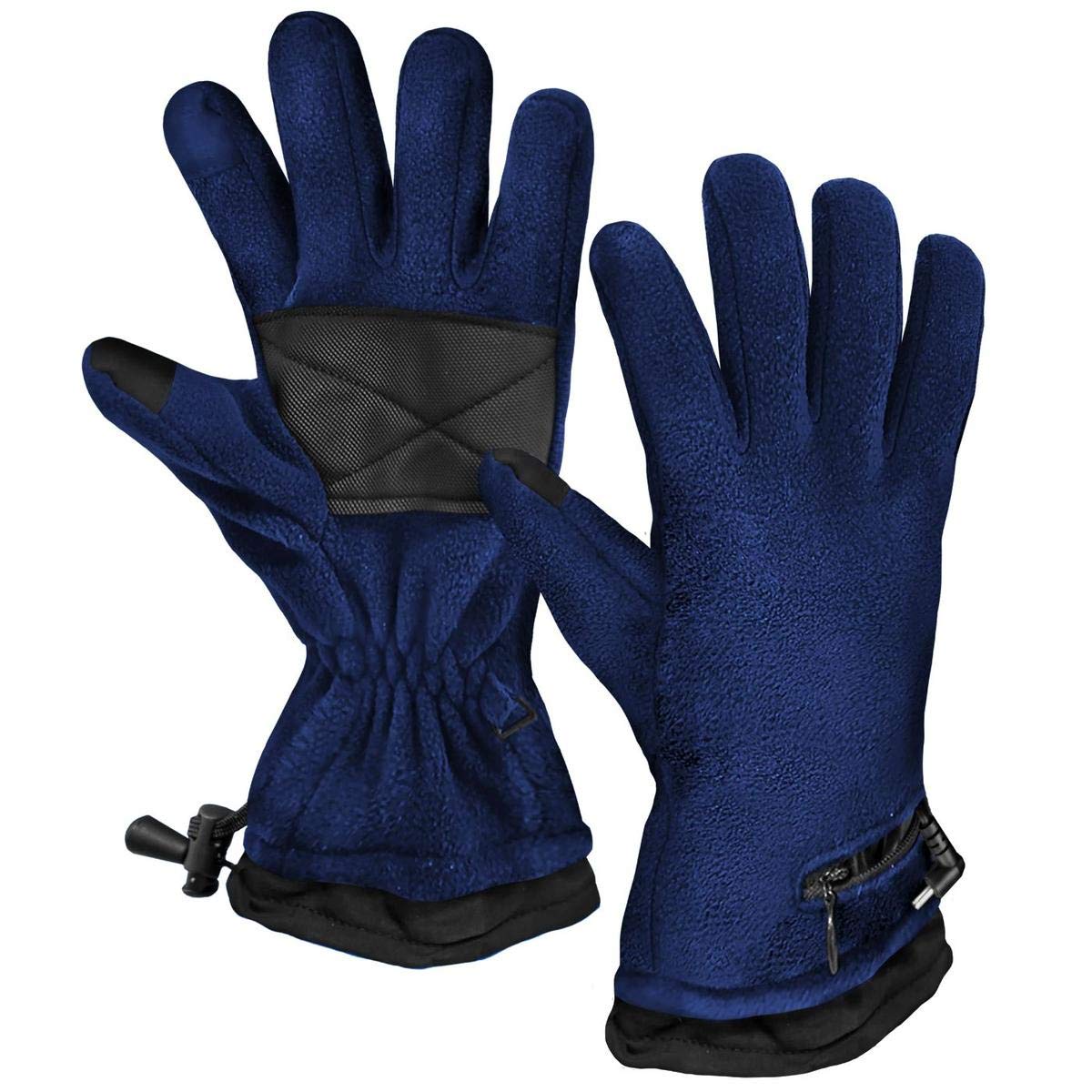 ActionHeat AA Battery Operated Heated Gloves for Men, Women - Weather Resistant Hand Warming Fleece Gloves w/Built-in Heating Panels for Winter, Snow Camping, Hiking, Arthritis Navy