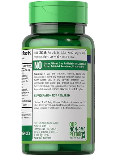 Nature's Truth Probiotic 50 Billion CFU | 200mg Prebiotics | 60 Capsules | Vegetarian, Non GMO & Gluten Free Supplement for Men and Women | Supports Digestive Health