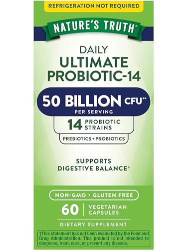 Nature's Truth Probiotic 50 Billion CFU | 200mg Prebiotics | 60 Capsules | Vegetarian, Non GMO & Gluten Free Supplement for Men and Women | Supports Digestive Health