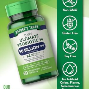 Nature's Truth Probiotic 50 Billion CFU | 200mg Prebiotics | 60 Capsules | Vegetarian, Non GMO & Gluten Free Supplement for Men and Women | Supports Digestive Health