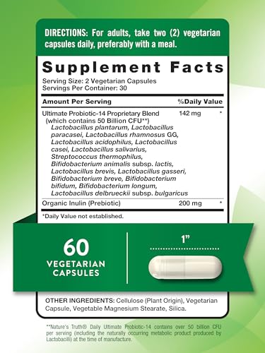 Nature's Truth Probiotic 50 Billion CFU | 200mg Prebiotics | 60 Capsules | Vegetarian, Non GMO & Gluten Free Supplement for Men and Women | Supports Digestive Health