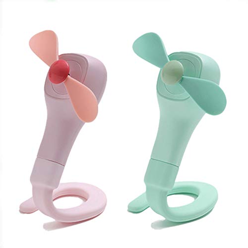 Kbinter Woman Man Boy Girl Mini Handheld Stroller Fan, 500mAh Portable Baby Car Seat Fan Flexible Tripod Fix Clip on Stroller, USB or Battery Powered Rechargeable Desk Fan 2 PACK (GREEN+PINK)