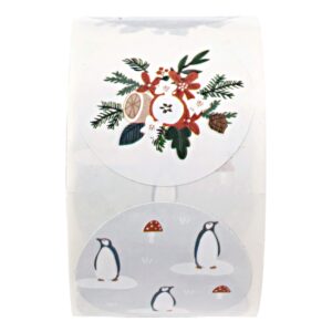 Cute Penguin Holiday Sticker Assortment / 6 Alternating Winter Designs / 500 1.5" Snowy Sweet Labels