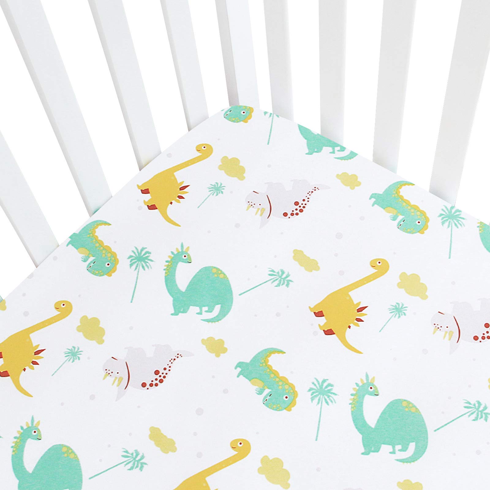 Mini Crib Sheets Fitted Compatible with Graco Playard Playpen, Breathable and Soft Fabric Pack and Play Sheets Suitable for Baby Boys or Girls Everyday Use - Dinosaur Paradise