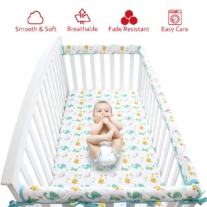 Mini Crib Sheets Fitted Compatible with Graco Playard Playpen, Breathable and Soft Fabric Pack and Play Sheets Suitable for Baby Boys or Girls Everyday Use - Dinosaur Paradise