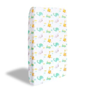 Mini Crib Sheets Fitted Compatible with Graco Playard Playpen, Breathable and Soft Fabric Pack and Play Sheets Suitable for Baby Boys or Girls Everyday Use - Dinosaur Paradise