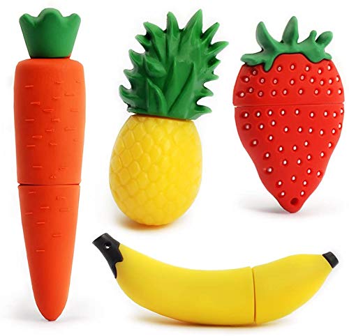 LEIZHAN 4 x 32GB Fruits USB Flash Drive Cute Banana Thumb Drive Pineapple Pendrive Strawberry Photo Stick Carrot Computer Memory Stick USB 2.0 Creative Backup Drive