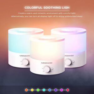 MEGAWISE Cool Mist Humidifiers for Bedroom, BabyRoom, Office and Plants, 0.5 Gal Essential Oil Diffuser with Adjustable Mist Output, 25dB Quiet Ultrasonic Humidifiers, Up to 10H, Easy to Clean