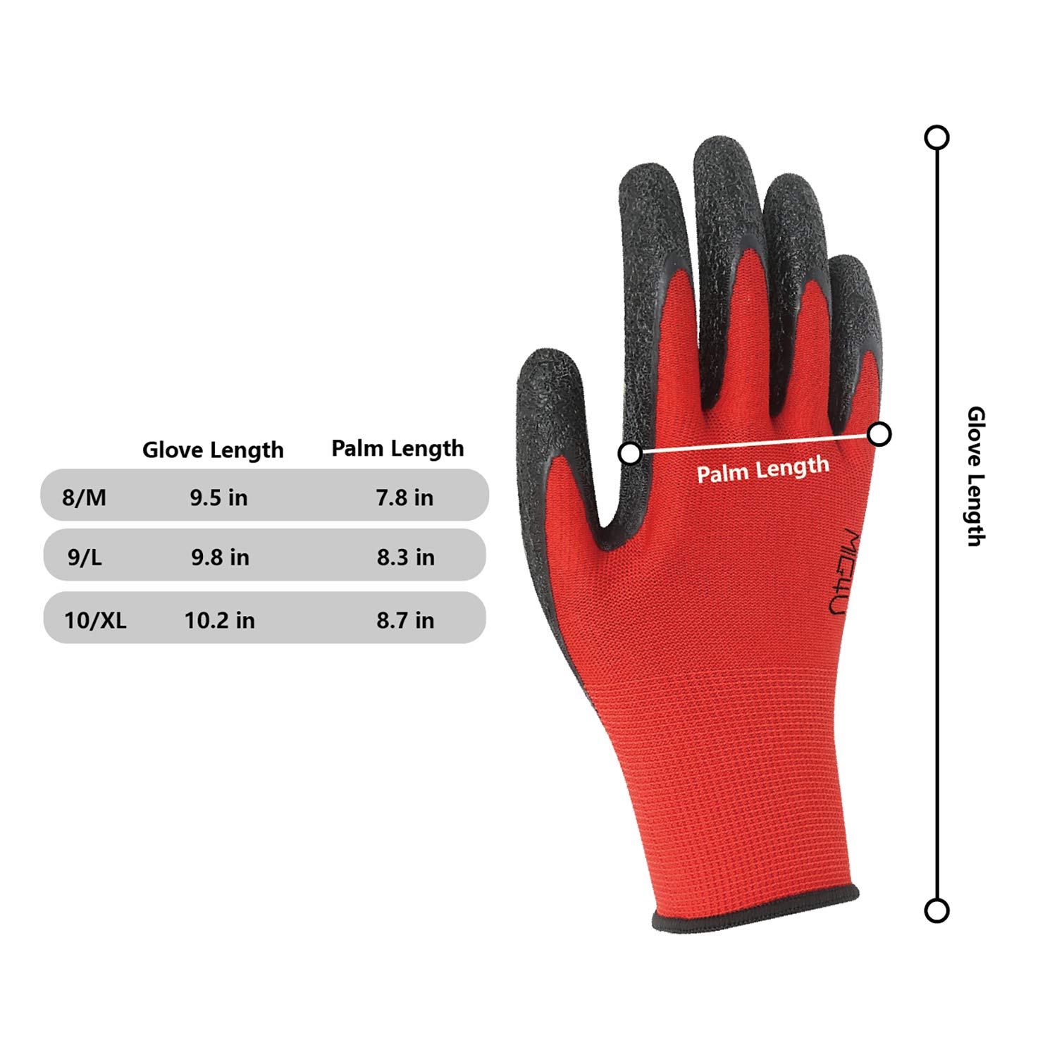 MIG4U 10 Pairs Crinkle Latex Work Gloves - Enhanced Grip for Gardening, Warehouse Package Handling - Red,X-Large