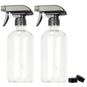 2 pack 16 oz clear boston glass spray bottles,refillable trigger sprayers with mist & stream for essential oils, bath, beauty, hair & cleaning products.include 2 durable caps and 4 chalk labels.