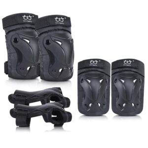 boruizhen kids/youth knee and elbow pads with wrist guards protective gear set for skating skateboarding cycling biking scooter and multi sports (black, medium (8-14 years))