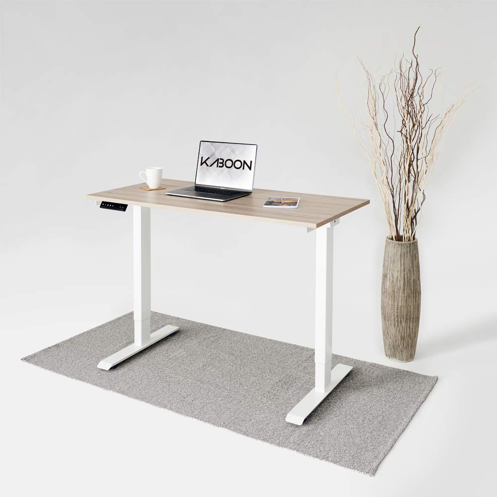 Kaboon Dual Motor Standing Desk with One Piece Wood Desktop, Adjustable Height Desk Heavy Duty, 4 Memory Settings, Home or Office (47×24 Oak Top, White Frame)