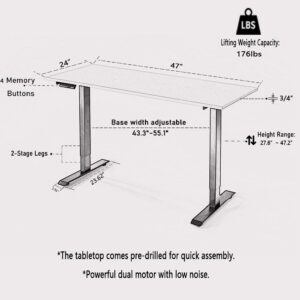 Kaboon Dual Motor Standing Desk with One Piece Wood Desktop, Adjustable Height Desk Heavy Duty, 4 Memory Settings, Home or Office (47×24 Oak Top, White Frame)