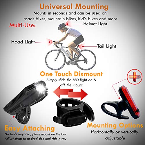 Apremont 450 Lumen Bike Lights Front and Back Set - Bicycle Accessories for Night Riding - USB Rechargeable Bike Light Set, Waterproof, LED Safety Flashlight Cycling Accessories - Adult Kid MTB Helmet