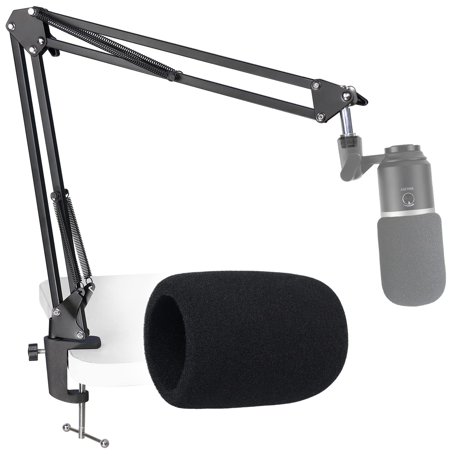 K669B Mic Boom Arm with Foam Windscreen, Suspension Boom Scissor Arm Stand with Pop Filter Cover Compatible with Fifine K669B Microphone by SUNMON