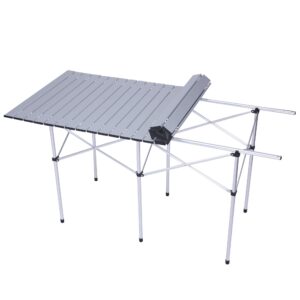 Koreyosh Folding Camping Picnic Table 55 Inches Portable Roll Up Lightweight Compact Aluminum Outdoor Table with Carry Bag for Party,Beach, BBQ, Buffet (Silver)