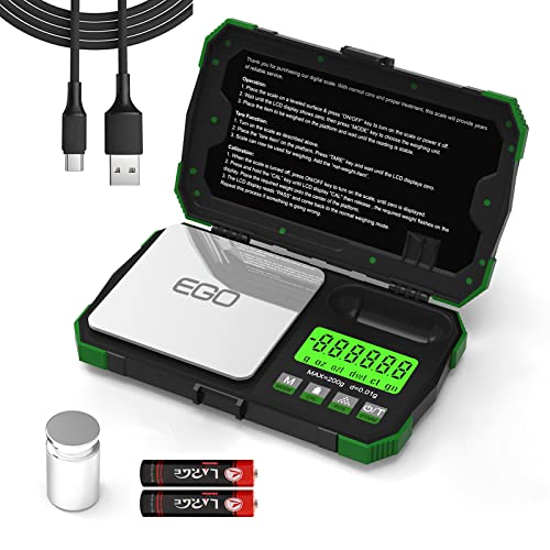 Gram Scale Pocket Size, 200/0.01g Small Scale w/Tray, Herb Coin Scale LCD Backlight Arrow Scale with USB Power Supply Port Read in 6 Units 50g Calibration Weight Included