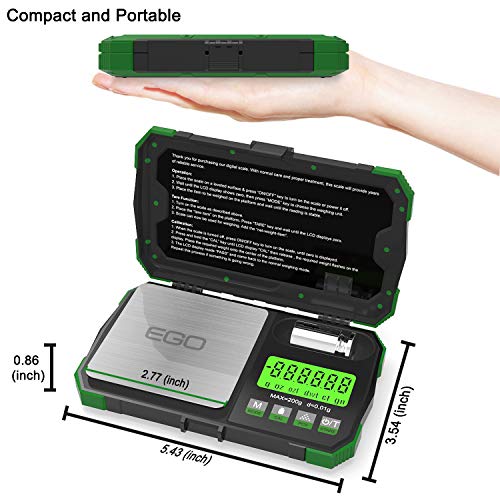 Gram Scale Pocket Size, 200/0.01g Small Scale w/Tray, Herb Coin Scale LCD Backlight Arrow Scale with USB Power Supply Port Read in 6 Units 50g Calibration Weight Included