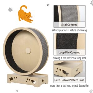 PawHut Round Hamster-Wheel Style Cat Exercise Wheel with Carpet Runway, Wooden Sisal-Covered with Unique Design Grey