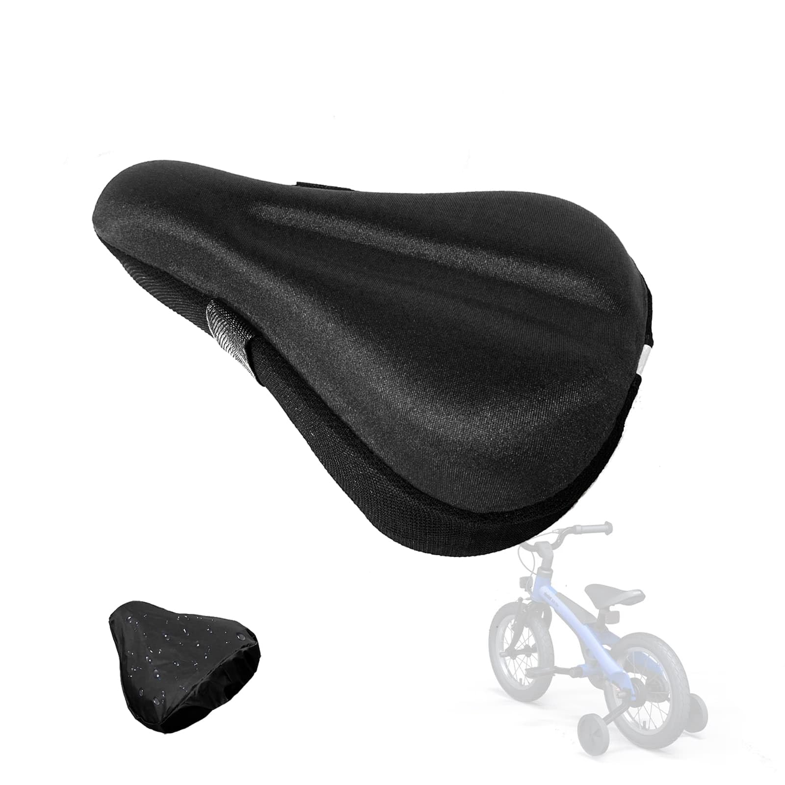 TCheung 9'' X 6'' Extra Soft Gel Bicycle Seat Cushion- Kids Bike Seat Cushion- with Water&Dust Resistant Cover- Comfortable Small Bike Seat Cover (Black)