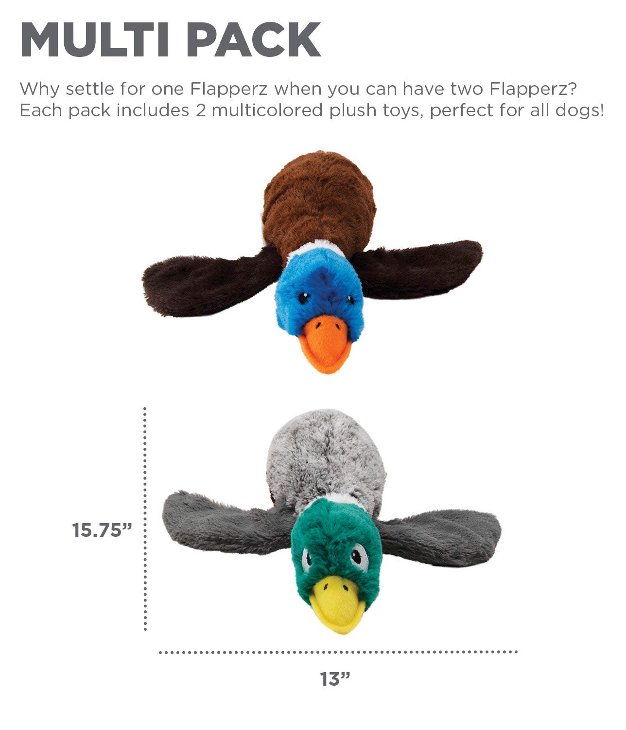 Outward Hound Flapperz Plush Crinkle Duck Dog Toy, 2-Pack - Grunt, Crinkle & Flop, Small