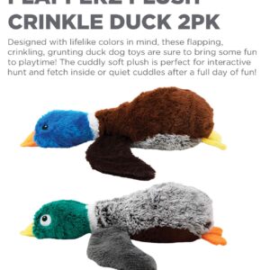 Outward Hound Flapperz Plush Crinkle Duck Dog Toy, 2-Pack - Grunt, Crinkle & Flop, Small