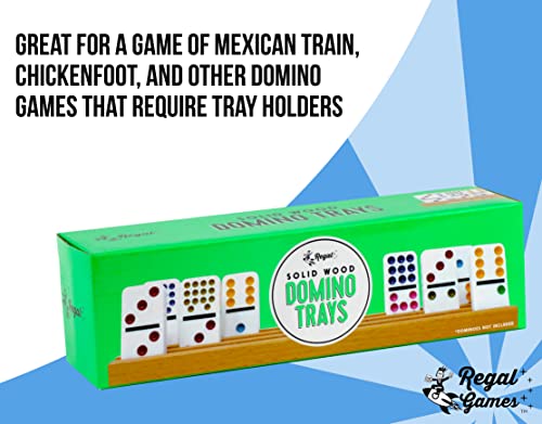 Regal Games - Wood Domino Trays - Solid Natural Beechwood - for Mexican Train, Chickenfoot - Set of 4