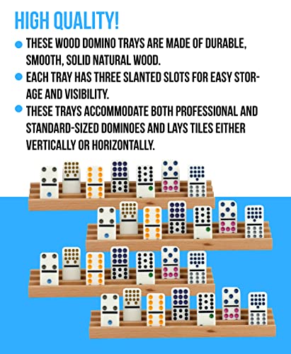 Regal Games - Wood Domino Trays - Solid Natural Beechwood - for Mexican Train, Chickenfoot - Set of 4