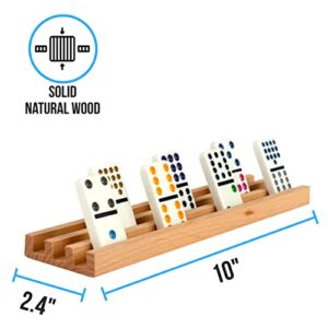 Regal Games - Wood Domino Trays - Solid Natural Beechwood - for Mexican Train, Chickenfoot - Set of 4