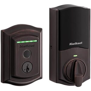 kwikset halo fingerprint wi-fi smart door lock, keyless touch entry electronic traditional deadbolt, no hub required app remote control, with smartkey re-key security, venetian bronze