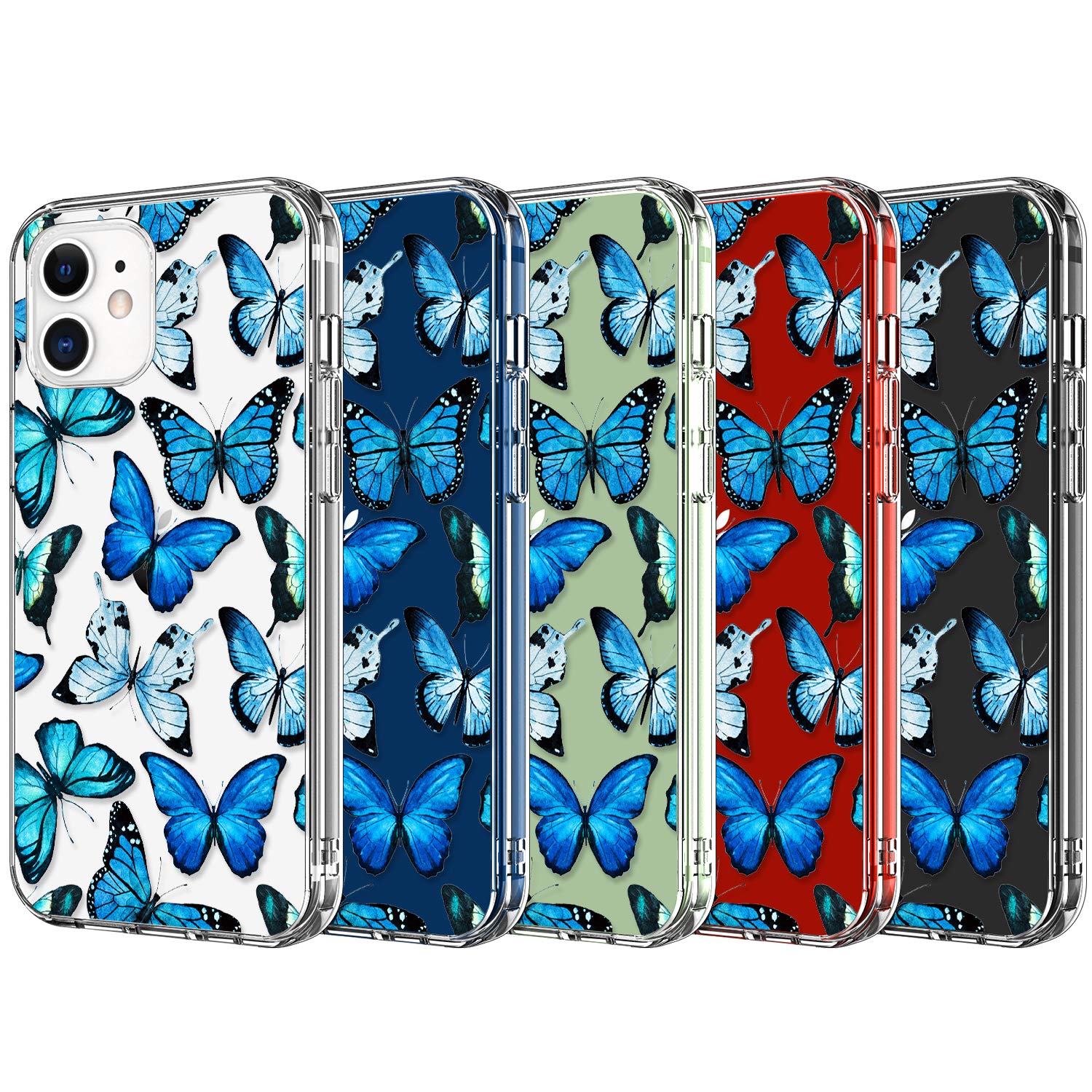 LUHOURI Designed for iPhone 12 Mini Case with Screen Protector - Slim Fit, Sturdy Clear Acrylic Cover for Women and Girls - Protective Phone Case 5.4" - Floral Blue Butterflies