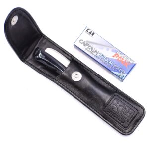 Kai Kasho Captain Japanese Professional Folding Straight Edge Barbering Razor with Leather Case - 20 Kai Captain Titan Blades Included - Also Compatible with Feather Artist Club Blades