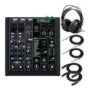 mackie profx6v3 6-channel professional effects mixer with usb bundle - includes knox gear tx-100 closed-back studio monitor headphones, 1/4" trs cables, & xlr cables (6 items)