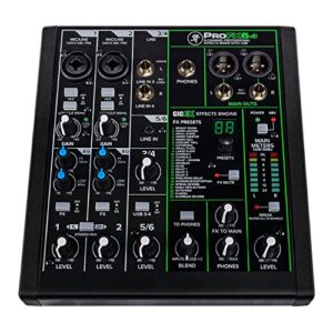 Mackie ProFX6v3 6-Channel Professional Effects Mixer with USB Bundle - Includes Knox Gear TX-100 Closed-Back Studio Monitor Headphones, 1/4" TRS Cables, & XLR Cables (6 Items)