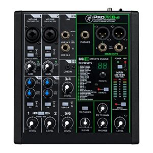 Mackie ProFX6v3 6-Channel Professional Effects Mixer with USB Bundle - Includes Knox Gear TX-100 Closed-Back Studio Monitor Headphones, 1/4" TRS Cables, & XLR Cables (6 Items)