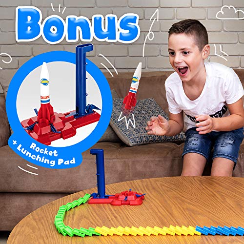 Domino Train Set - Dominoes for Kids, Domino Train Toy Machine - Prepares Your Domino Rally Experience Automatically for Boys and Girls Age 3-8