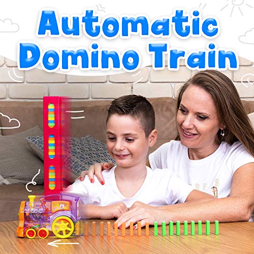 Domino Train Set - Dominoes for Kids, Domino Train Toy Machine - Prepares Your Domino Rally Experience Automatically for Boys and Girls Age 3-8