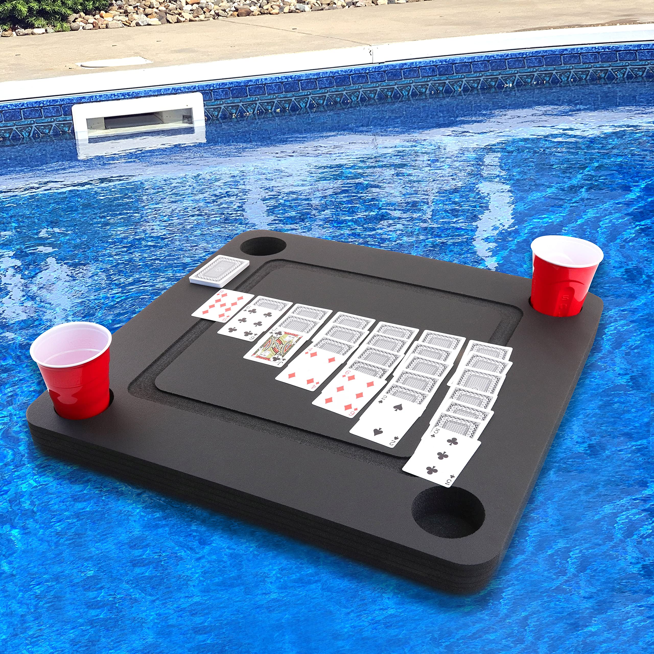 Polar Whale Floating Game or Card Table Tray for Pool or Beach Party Float Lounge Durable Foam 23.5 Inch Drink Holders with Waterproof Playing Cards Deck UV Resistant