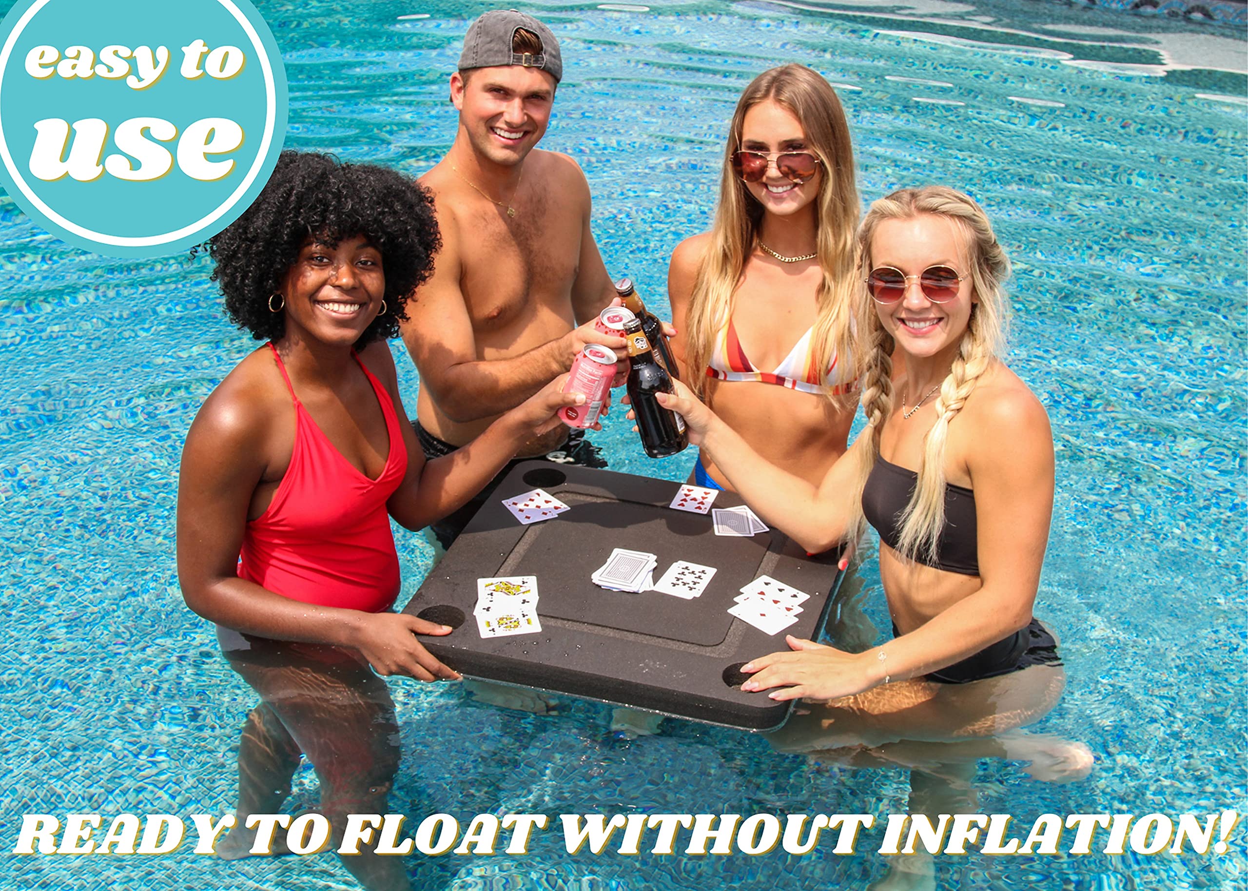 Polar Whale Floating Game or Card Table Tray for Pool or Beach Party Float Lounge Durable Foam 23.5 Inch Drink Holders with Waterproof Playing Cards Deck UV Resistant