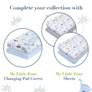 My Little Zone 100% Cotton Crib Fitted Sheets for Baby Boys and Girls, Dinosaur - Breathable Toddler Bed Sheet Set - Dino Safari, 28x52 with 8" Deep Pocket, Blue-White, 2 Pack