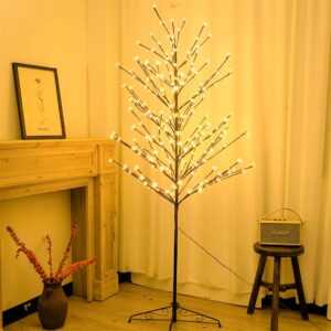 Snokip 6Ft 208 LED Lighted Cherry Blossom Tree for Christmas Indoor Outdoor Home Garden, Holiday, Party, fair and Wedding Decoration, Warm White