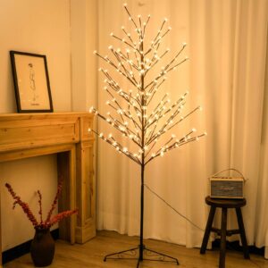 Snokip 6Ft 208 LED Lighted Cherry Blossom Tree for Christmas Indoor Outdoor Home Garden, Holiday, Party, fair and Wedding Decoration, Warm White