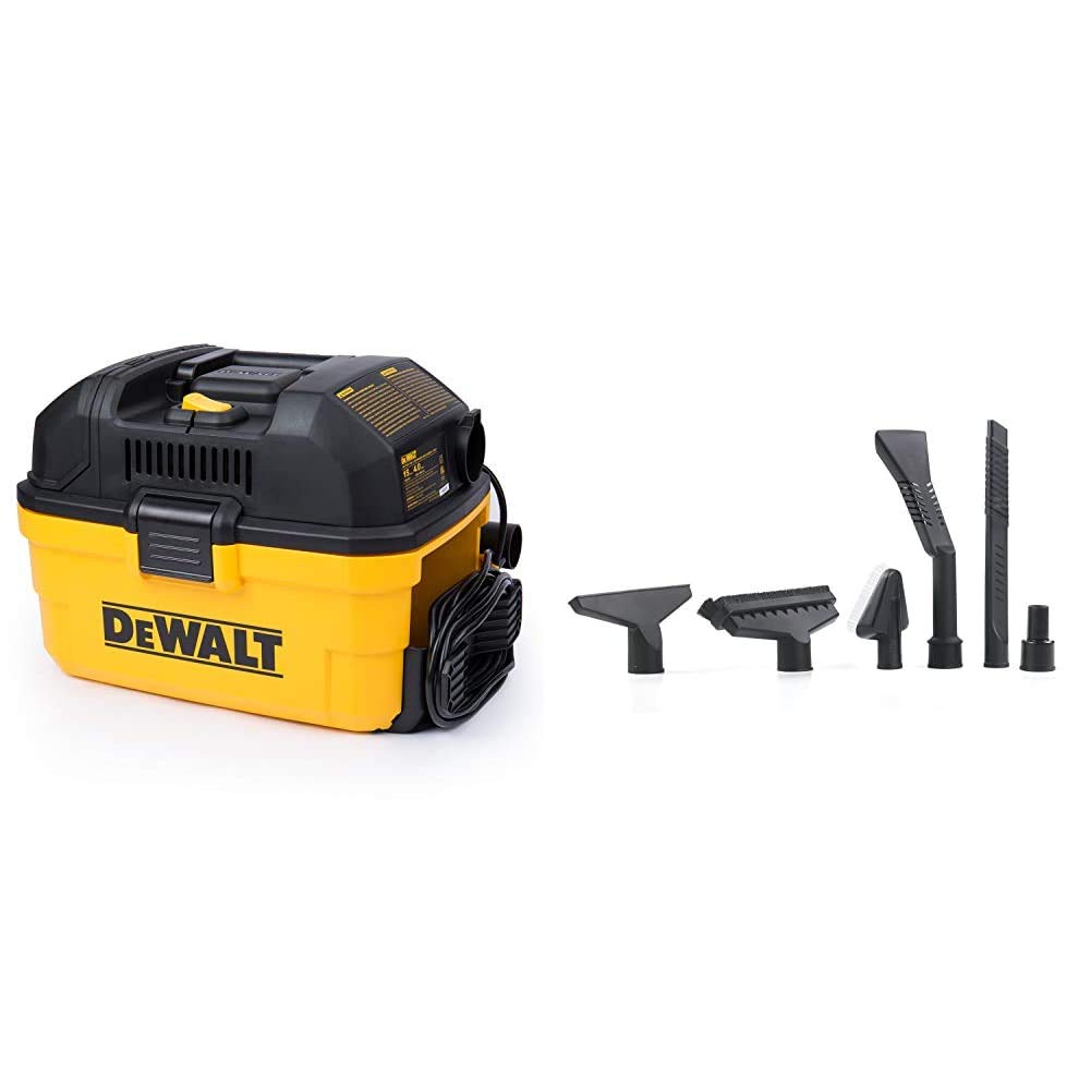 DEWALT DXV04T Portable 4 Gallon Wet/Dry Vaccum (Yellow) and Workshop Wet/Dry Vacs Vacuum Accessories WS17854A 1-7/8-Inch Vacuum Attachment Kit