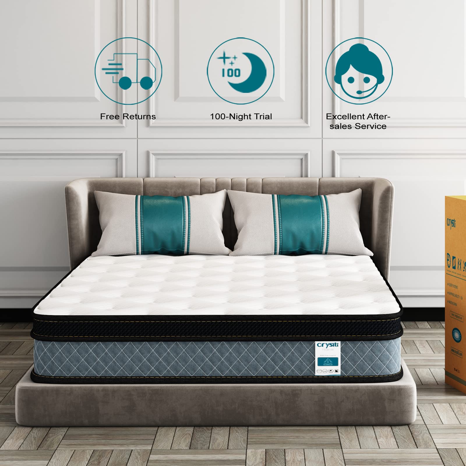 Crystli Queen Mattress, 10 Inch Memory Foam Mattress with Innerspring Hybrid Mattress in a Box Pressure Relief & Supportive Queen Size Mattress 100-Night Trial 10-Year Support