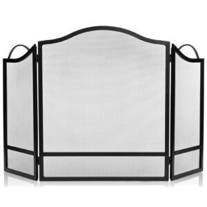 doeworks 3 panel fireplace screen black spark guard cover