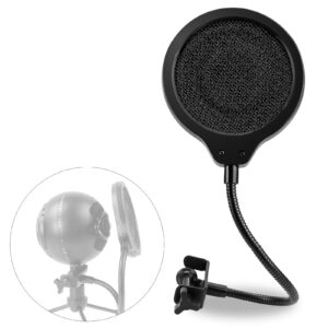 snowball mic pop filter - 4 inch 3 layers windscreen with flexible 360° gooseneck clip compatible with blue snowball microphone to improve sound quality by youshares