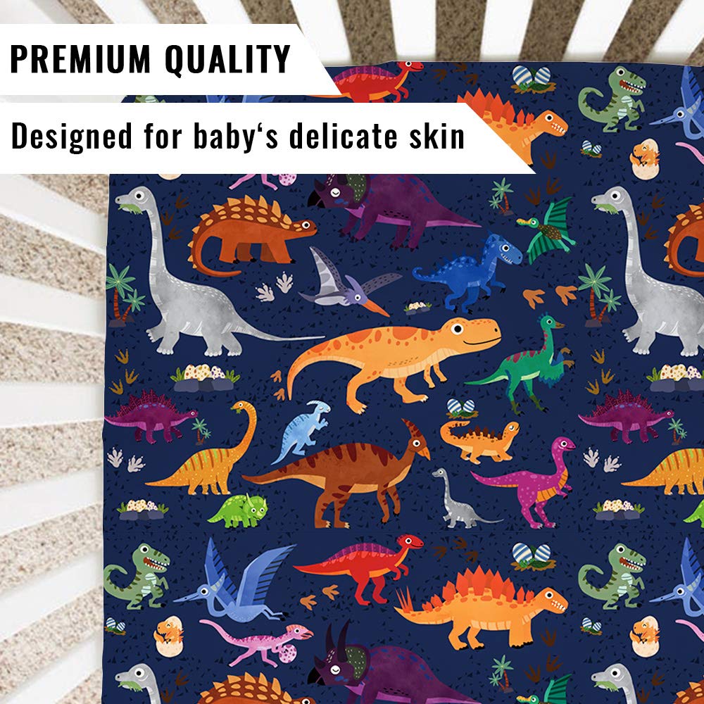 HOOYAX Soft Fitted Crib Sheet, Stretchy and Breathable Toddler Crib Sheet for Boys and Girls, Fits Standard Crib and Toddler Mattress (Dinosaur)